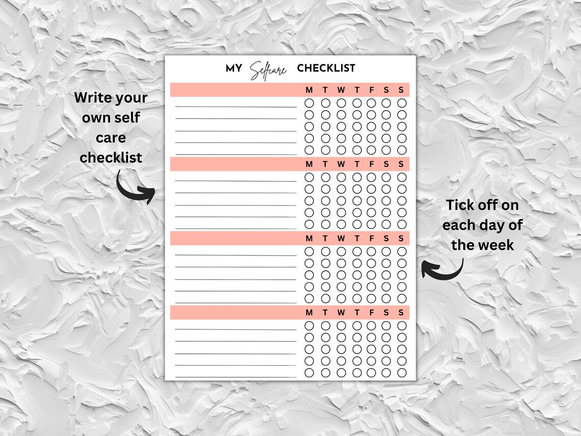 Self Care Checklist, Self Care Printable, Self Care Tracker, Weekly ...