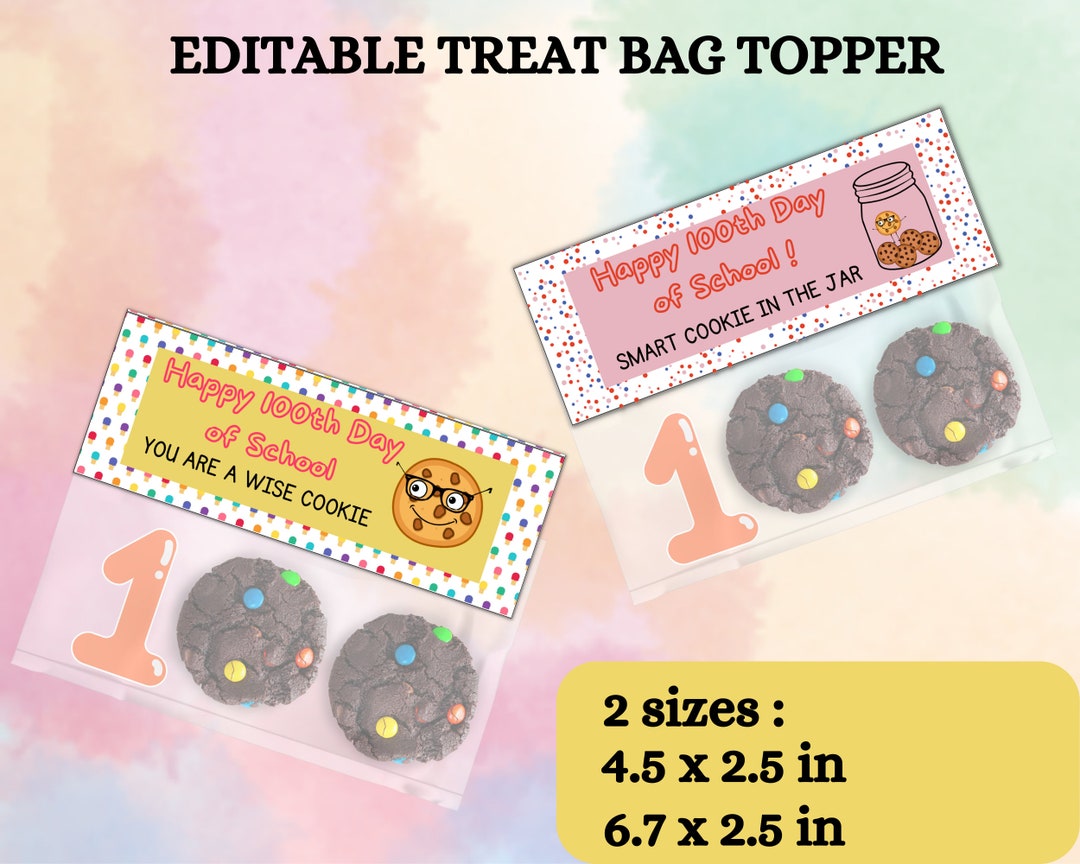 100th Day of School Cookie Bag Topper, 100 Days of School Treat Bag ...