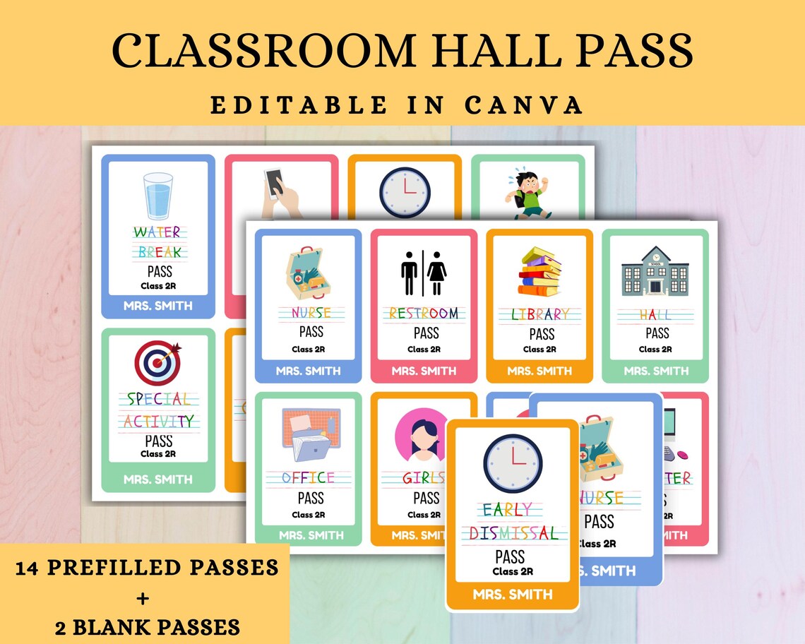 Classroom Hall Passes, Bathroom Pass, Nurse Pass, Back to School Pass ...