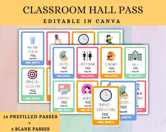 Classroom Hall Passes, Hall Pass, Teacher Gift, Classroom Gift, Gift ...