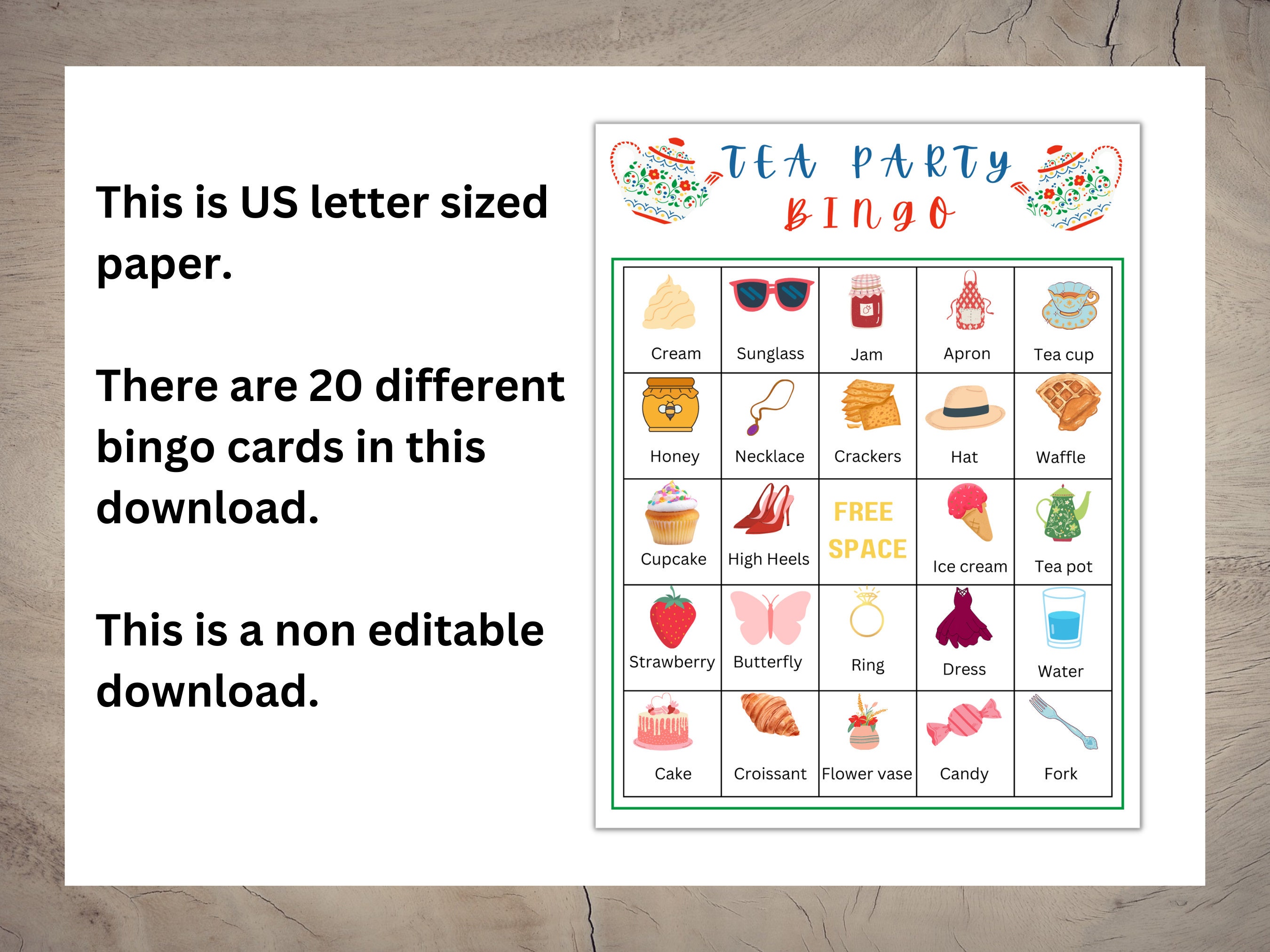 Tea Party Bingo Cards, Tea Party Games, Tea Time Game Printable, Tea ...