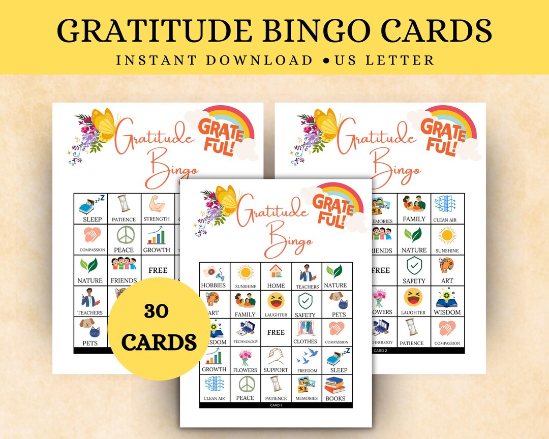 Gratitude Bingo Game, Gratitude Activity, Mindfulness Bingo Game ...