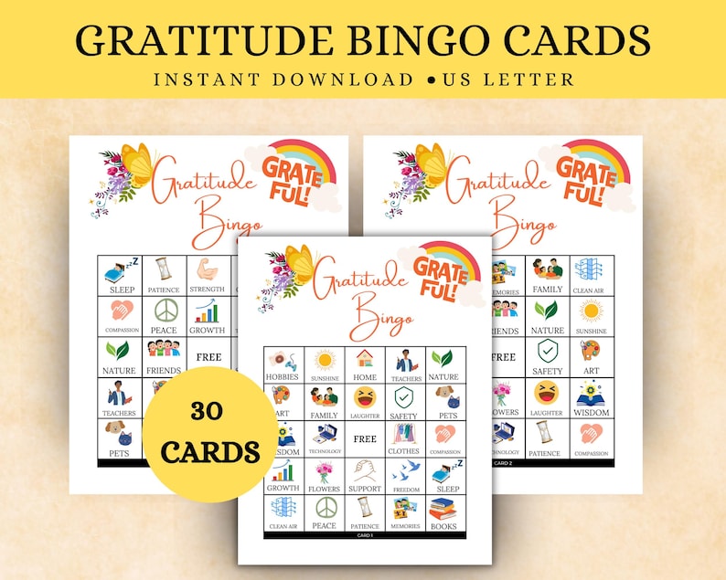 Gratitude Bingo Game, Gratitude Activity, Mindfulness Bingo Game ...