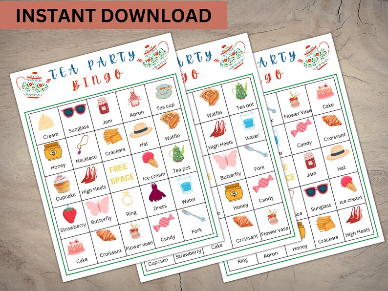 Tea Party Bingo Cards, Tea Party Games, Tea Time Game Printable, Tea ...