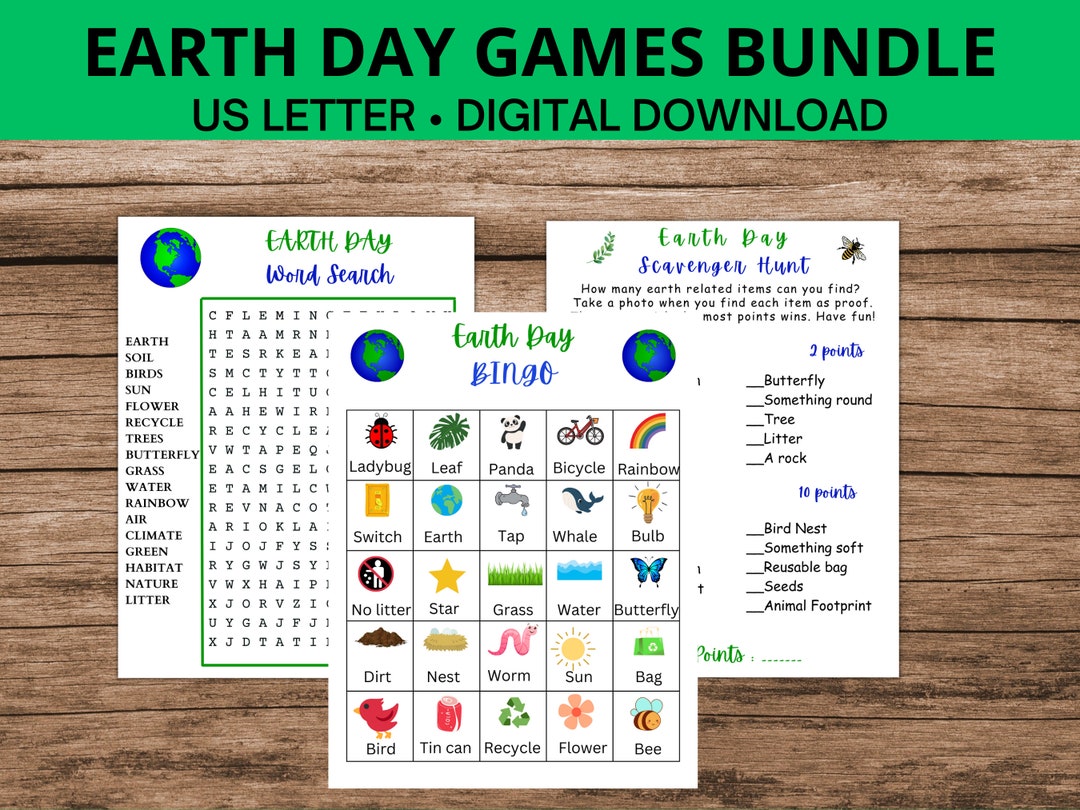 Earth Day Games, Earth Scavenger Hunt, Earth Bingo Game, Earth Day Word ...