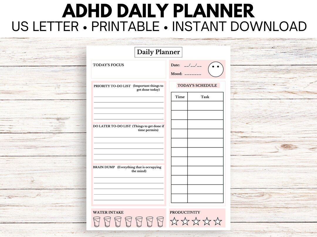 ADHD Daily Planner, Adhd Planner, Adhd Digital Planner, Adult Adhd ...