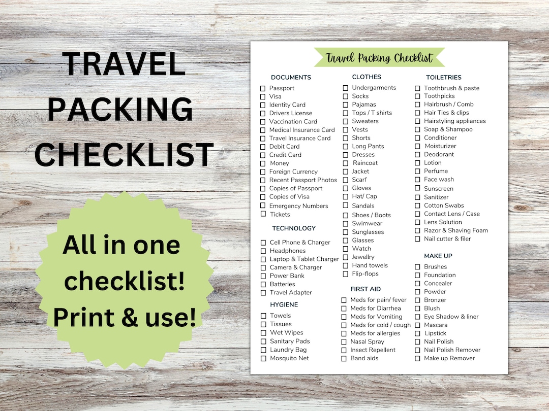 Travel Packing Checklist Printable, Travel Packing List, Packing ...