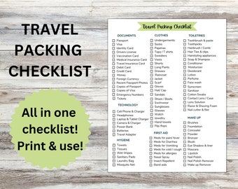 Travel Packing Checklist Printable - Etsy