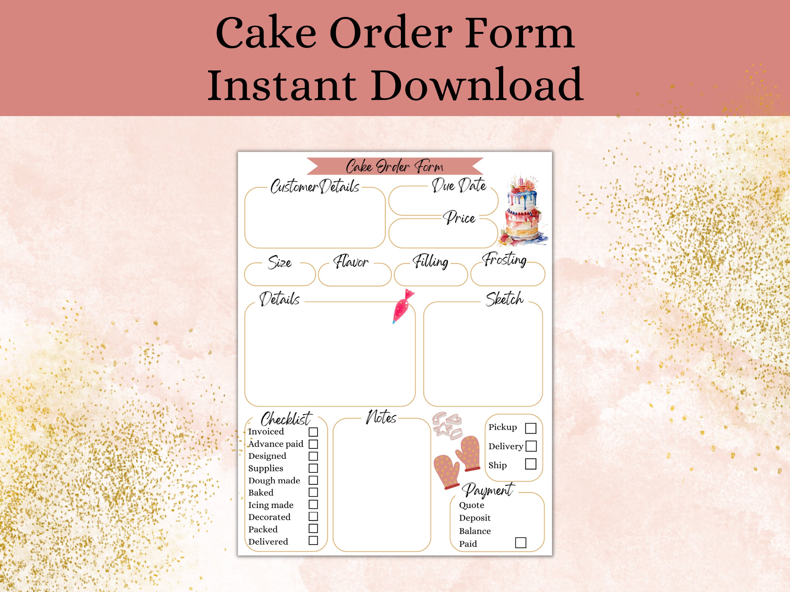 Cake Order Form, Bakery Order Form, Custom Order Form, Printable Order ...