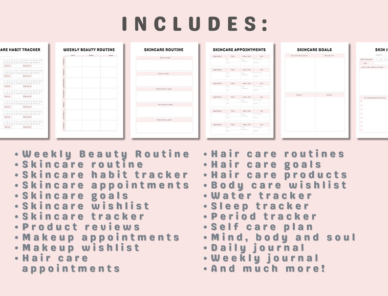 Pink Self Care Planner Skincare Routine Wellbeing - Etsy