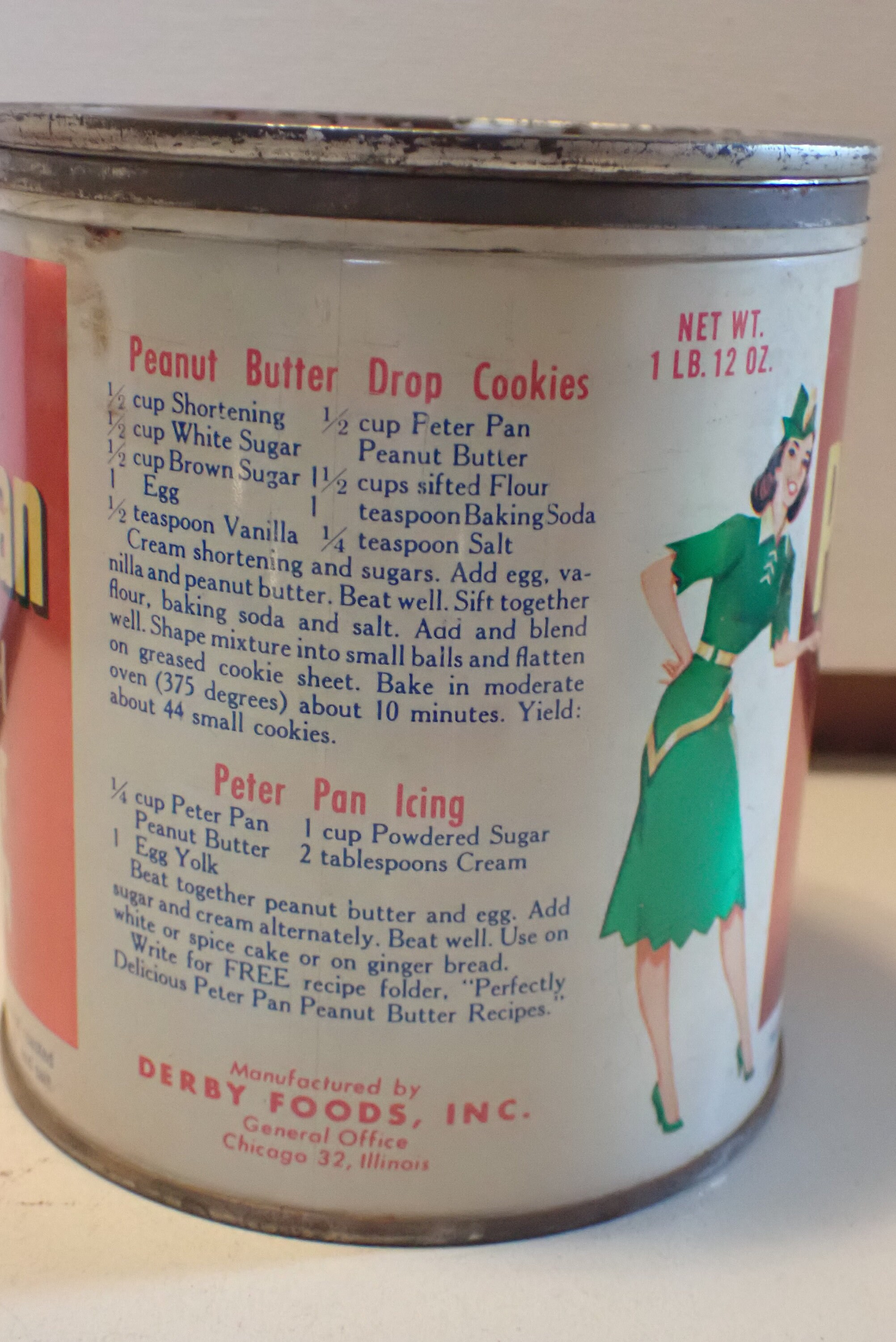 Vintage Derby Peter Pan Smooth Peanut Butter Can Tin 1 Pound 12 Oz Size ...