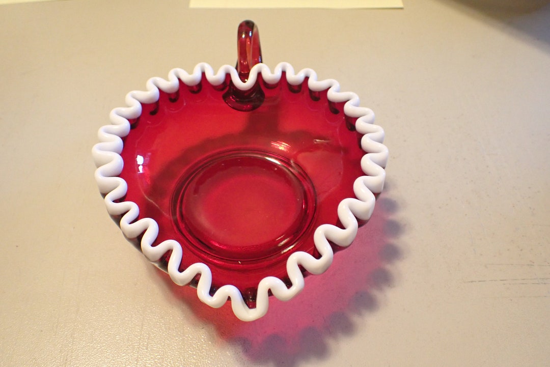 Fenton Ruby Red Snow Crest Heart Shaped Nappy Candy Bowl - Etsy
