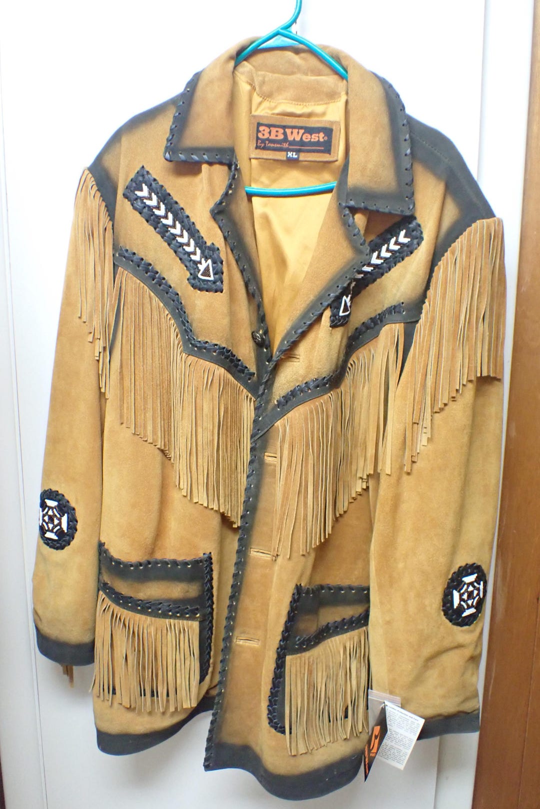 Vintage L3 B West Native Leather Jacket Xl Fringe Beaded Arrow Western ...