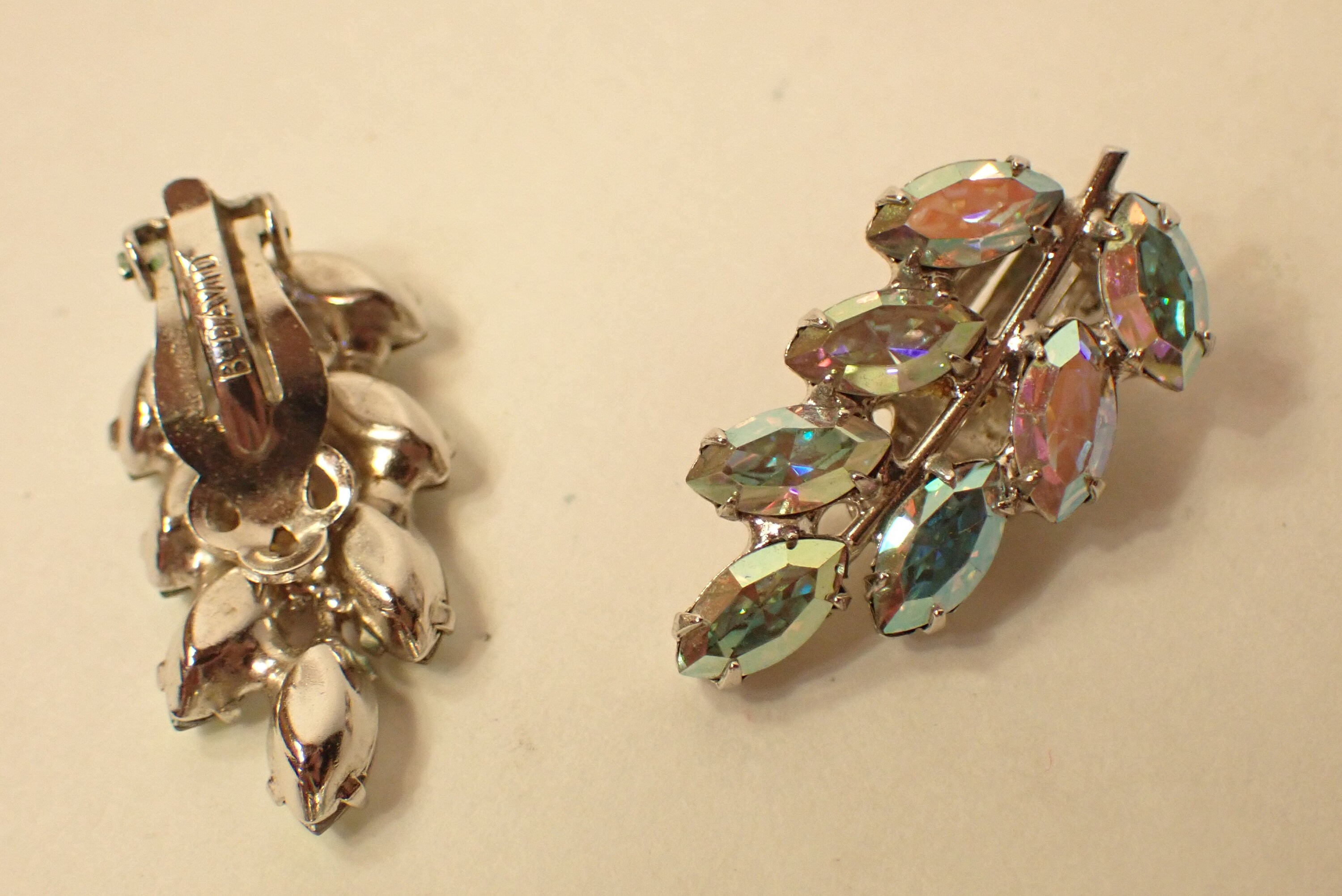 Vintage Sparkling Signed B.david Leaf Rhinestone Brooch & Earring Set ...