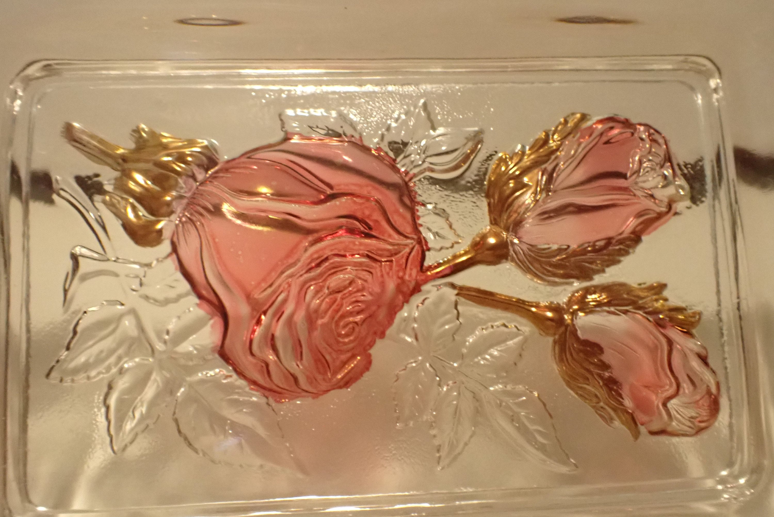Vintage 11 Clear and Red Rose Glass Dress or Bathroom Tray Beautiful - Etsy