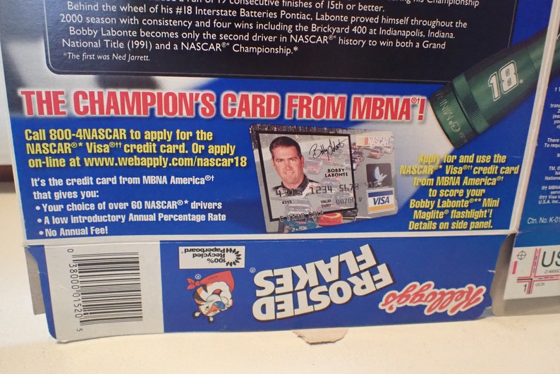 Vintage Kellogg's 2002 Cereal Box Bobby Labonte Advertising Memorabilia ...