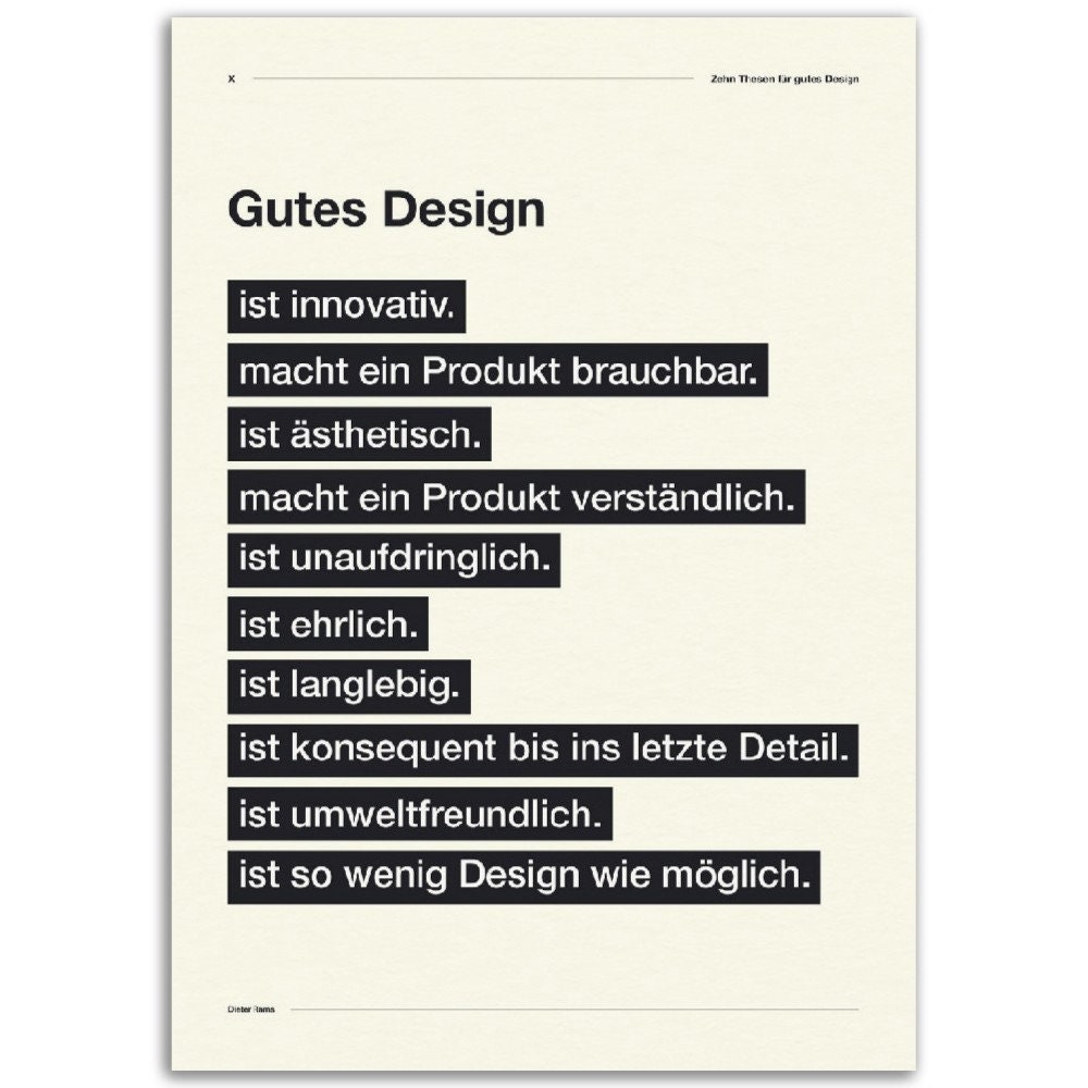 Dieter Rams: 10 Theses for Good Design Exclusive Art Print Design ...