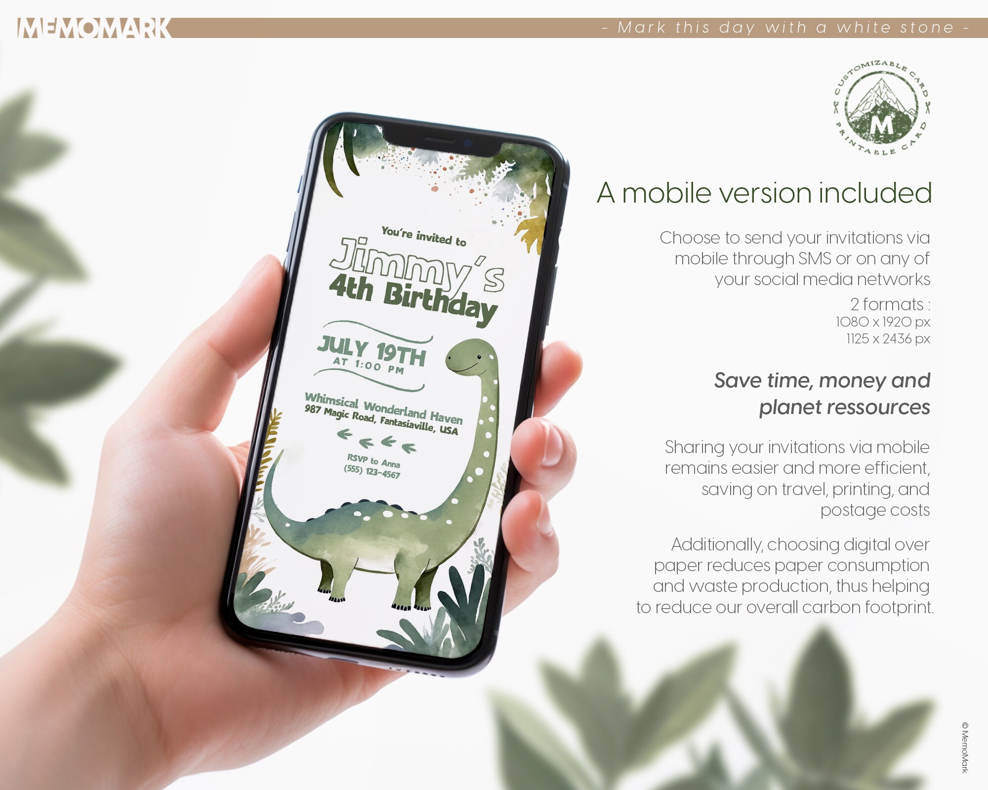 Dinosaur Theme, Birthday Invitation Template for Kids Corjl Editable ...