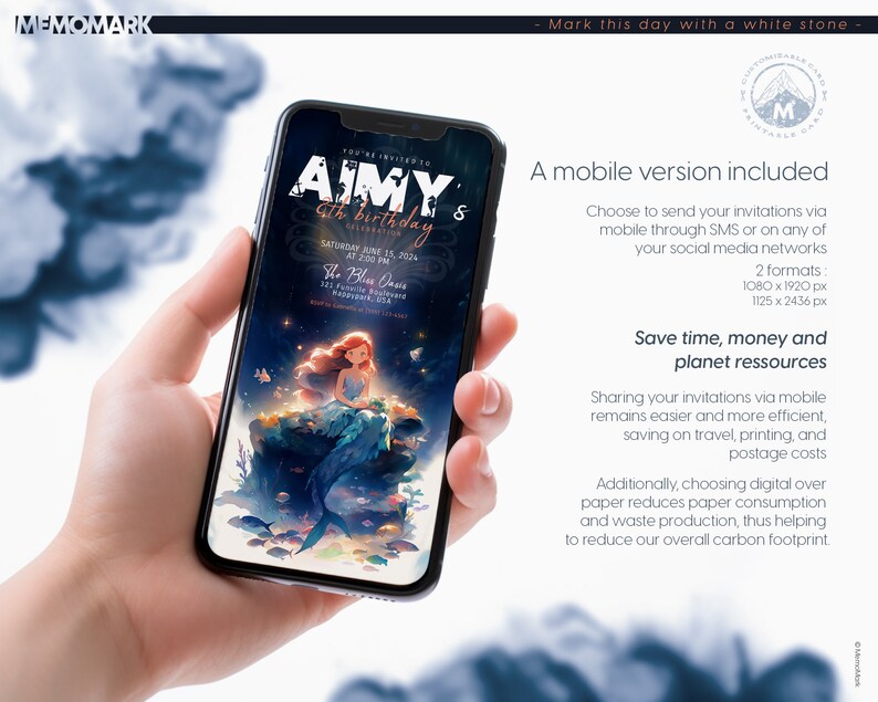 Little Mermaid Theme, Birthday Invitation Template for Kids Corjl ...