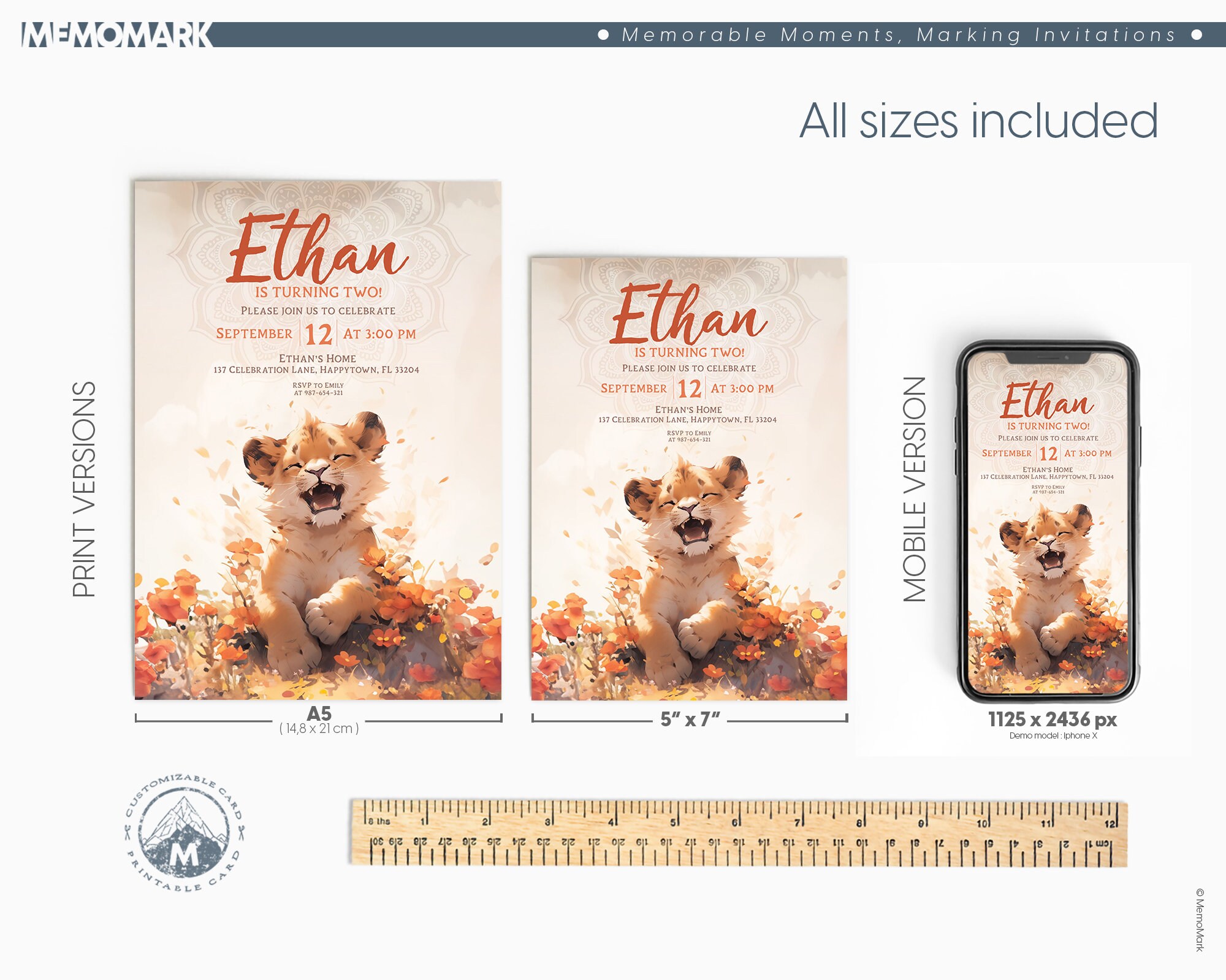 Lion Cub Safari, Birthday Invitation Template for Kids Corjl Editable ...