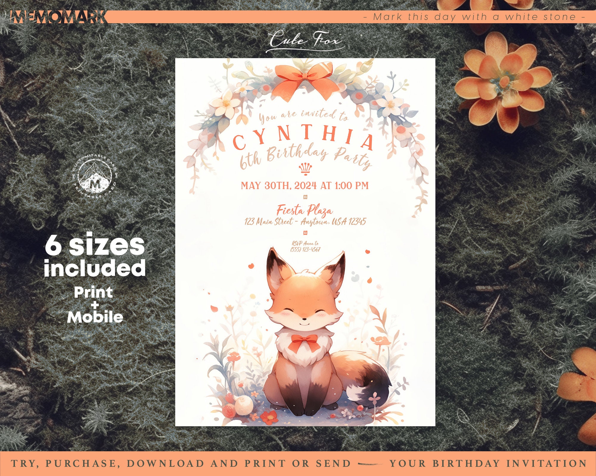 Cute Red Fox Birthday Invitation Template for Kids - Editable Corjl ...