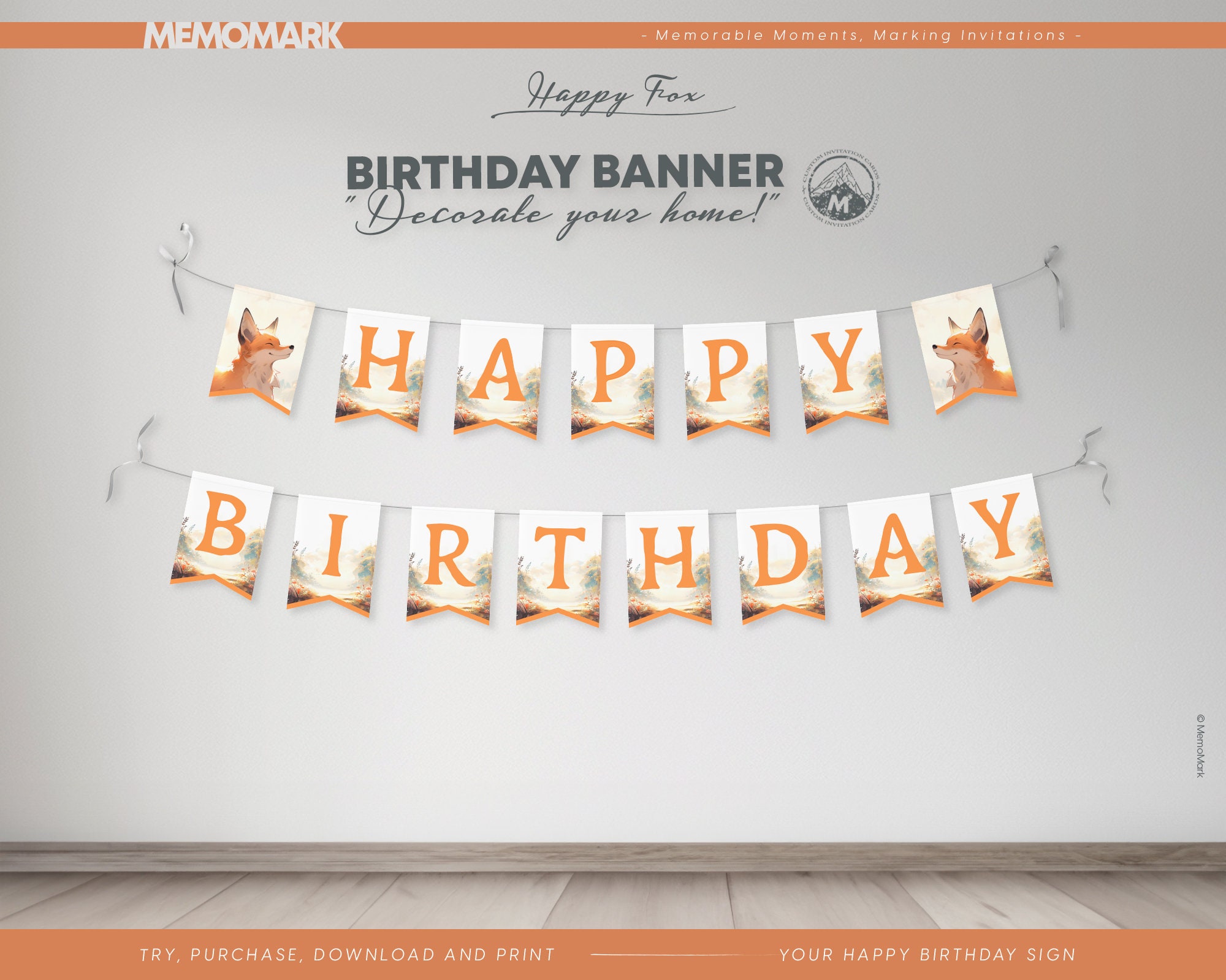 Happy Fox Birthday Banner for Kids Editable Cute Fox in Forest Theme ...
