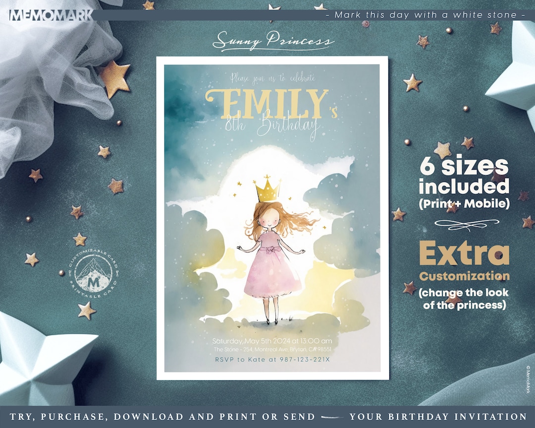 Little Princess, Birthday Invitation Template for Kids Corjl Editable ...