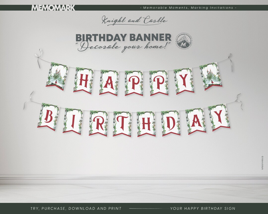 Knight and Castle Birthday Banner for Kids - Editable Knight Party ...