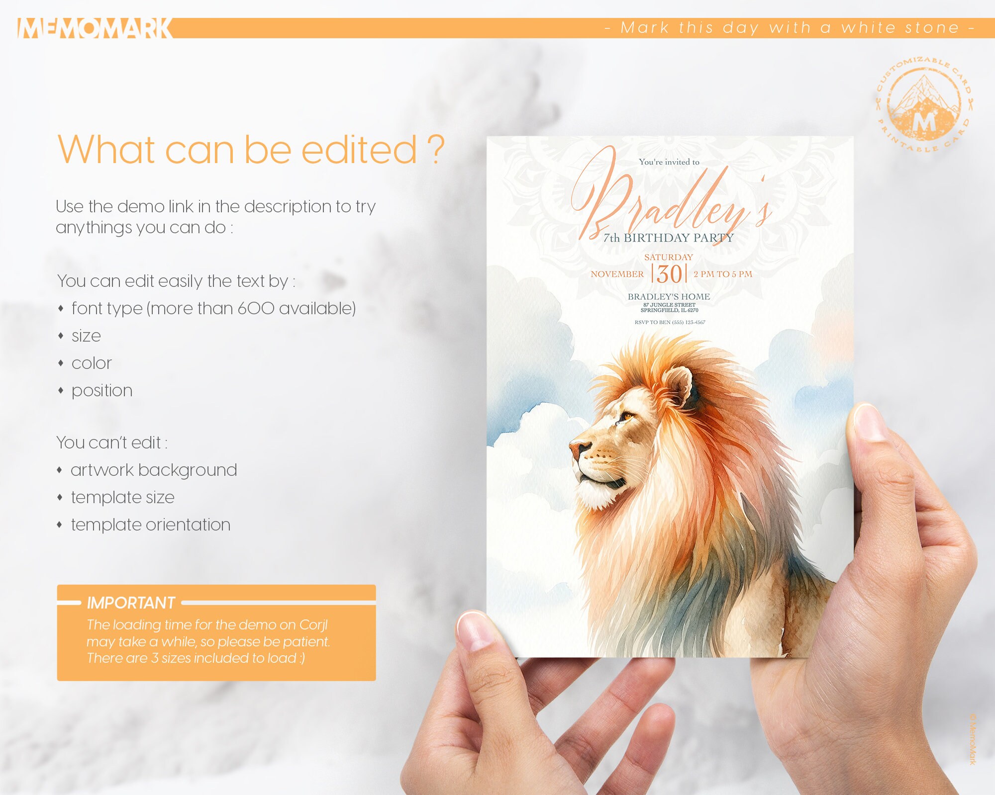 Lion Theme, Birthday Invitation Template for Kids Corjl Editable King ...