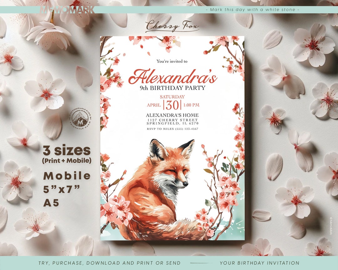 Red Fox, Birthday Invitation Template for Kids - Corjl Editable ...