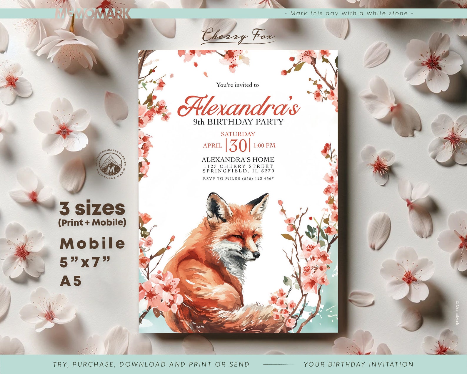 Red Fox, Birthday Invitation Template for Kids Corjl Editable ...