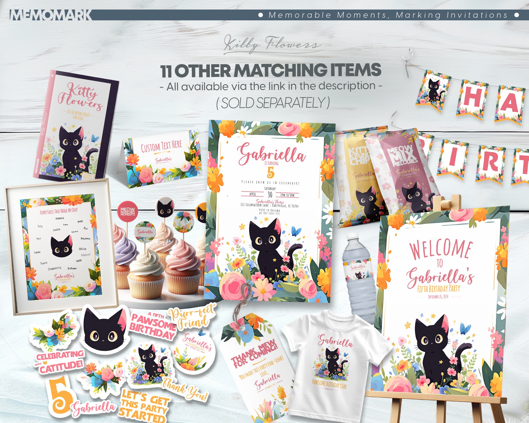 Kitty Flowers Birthday Thank You Tags for Kids Editable and Printable ...