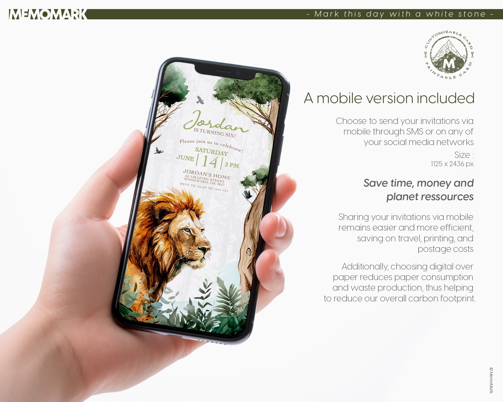 Lion Jungle, Birthday Invitation Template for Kids Corjl Editable King ...