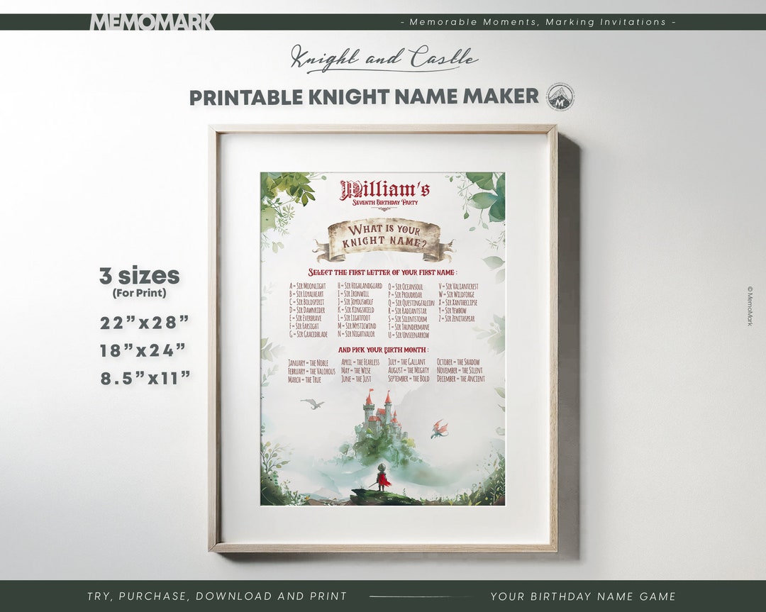 Knight and Castle, Birthday Name Maker - Editable Medieval Party Sign ...