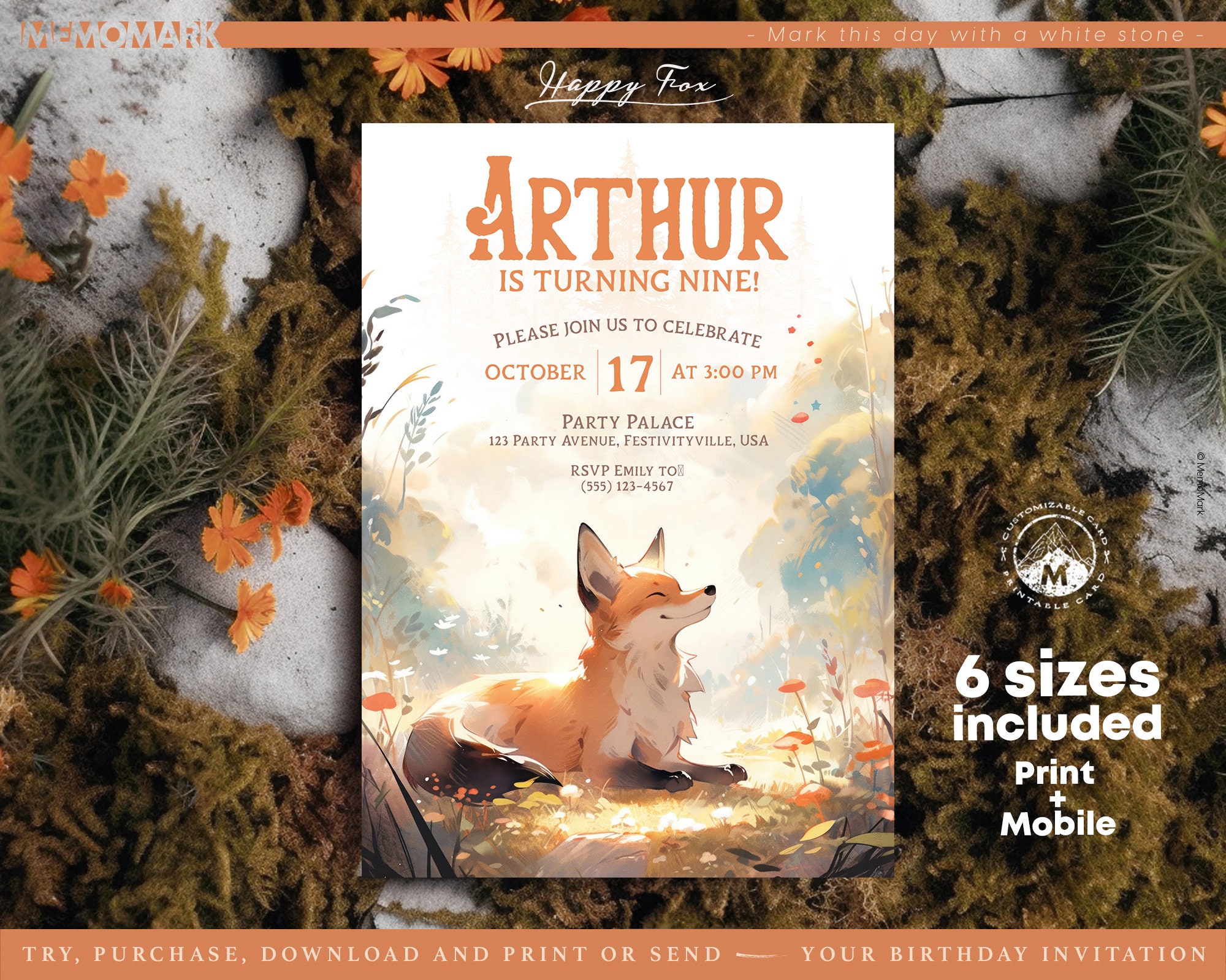 Happy Fox, Kids Birthday Invitation Template Corjl Editable Invitation ...