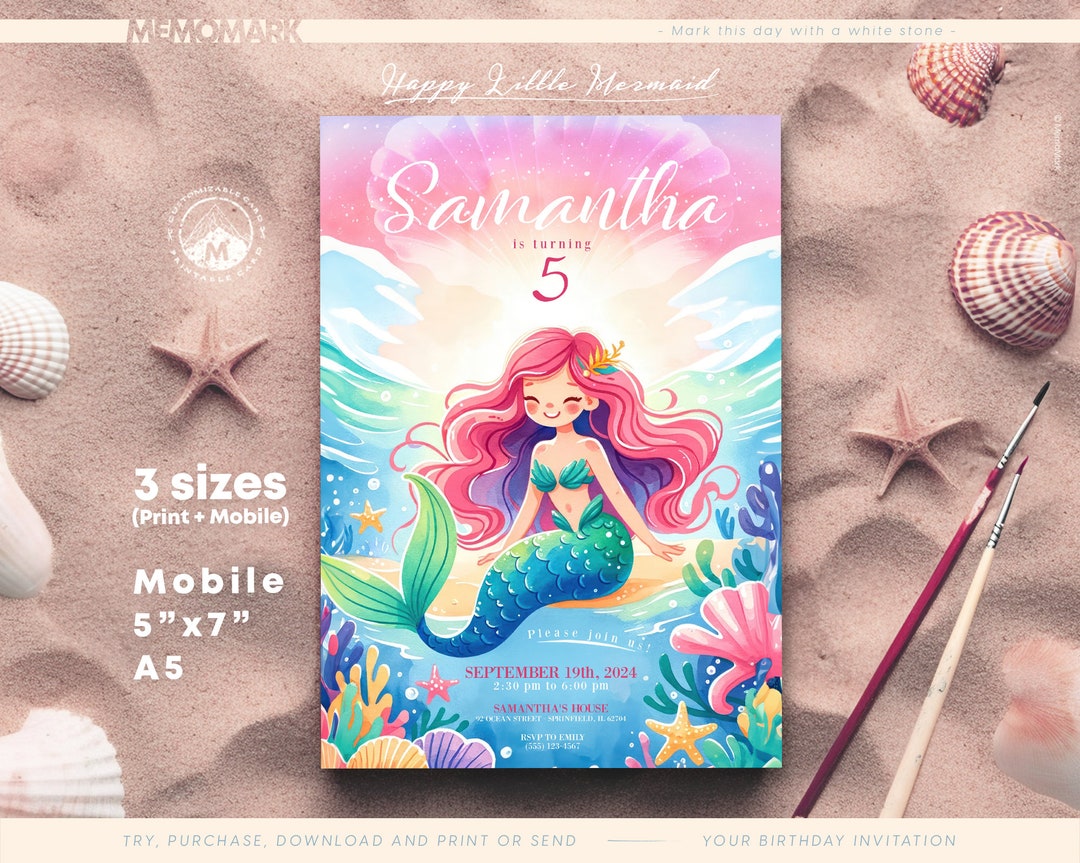 Little Mermaid Theme, Birthday Invitation Template for Kids Corjl ...