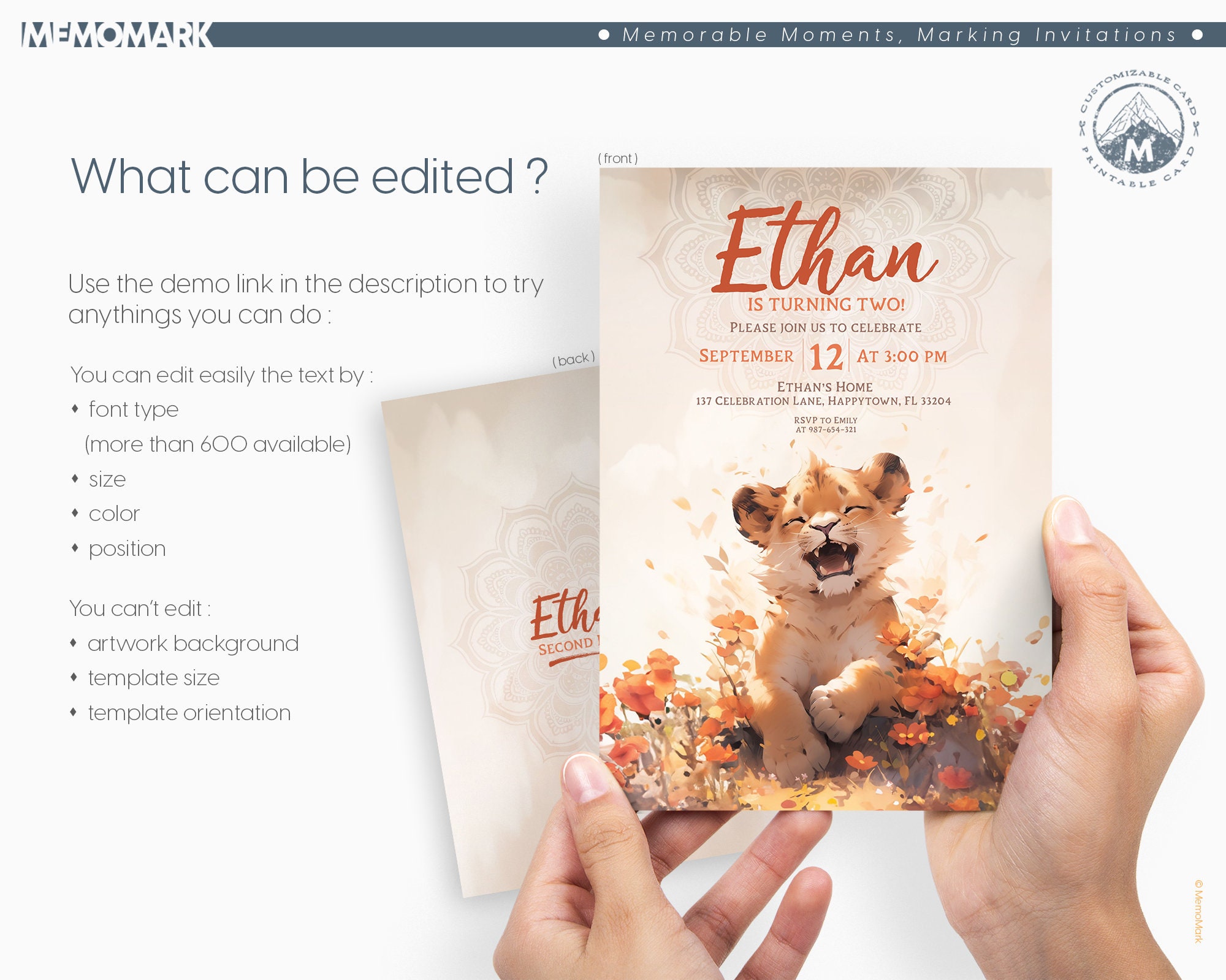 Lion Cub Safari, Birthday Invitation Template for Kids Corjl Editable ...