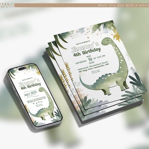Dinosaur Theme, Birthday Invitation Template for Kids - Corjl Editable ...