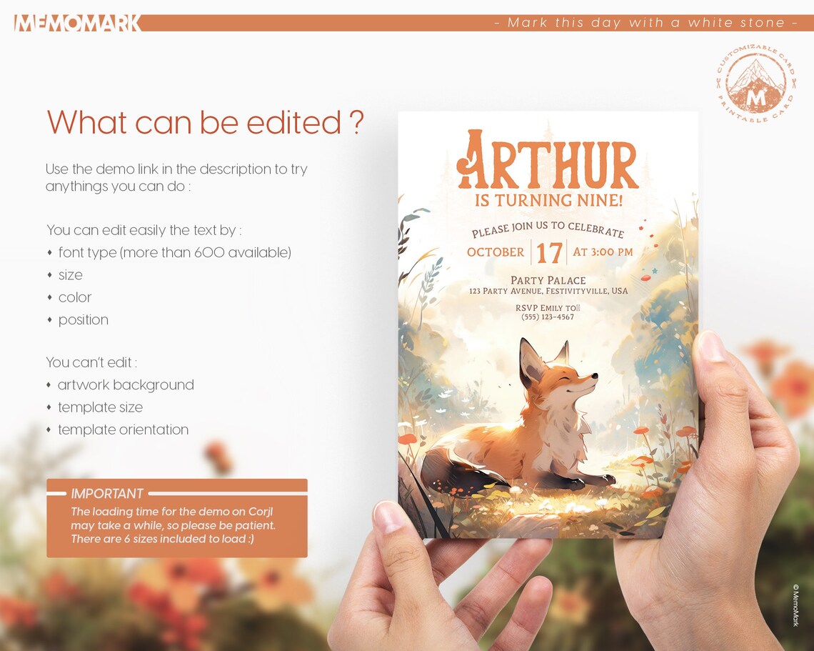 Happy Fox, Kids Birthday Invitation Template Corjl Editable Invitation ...