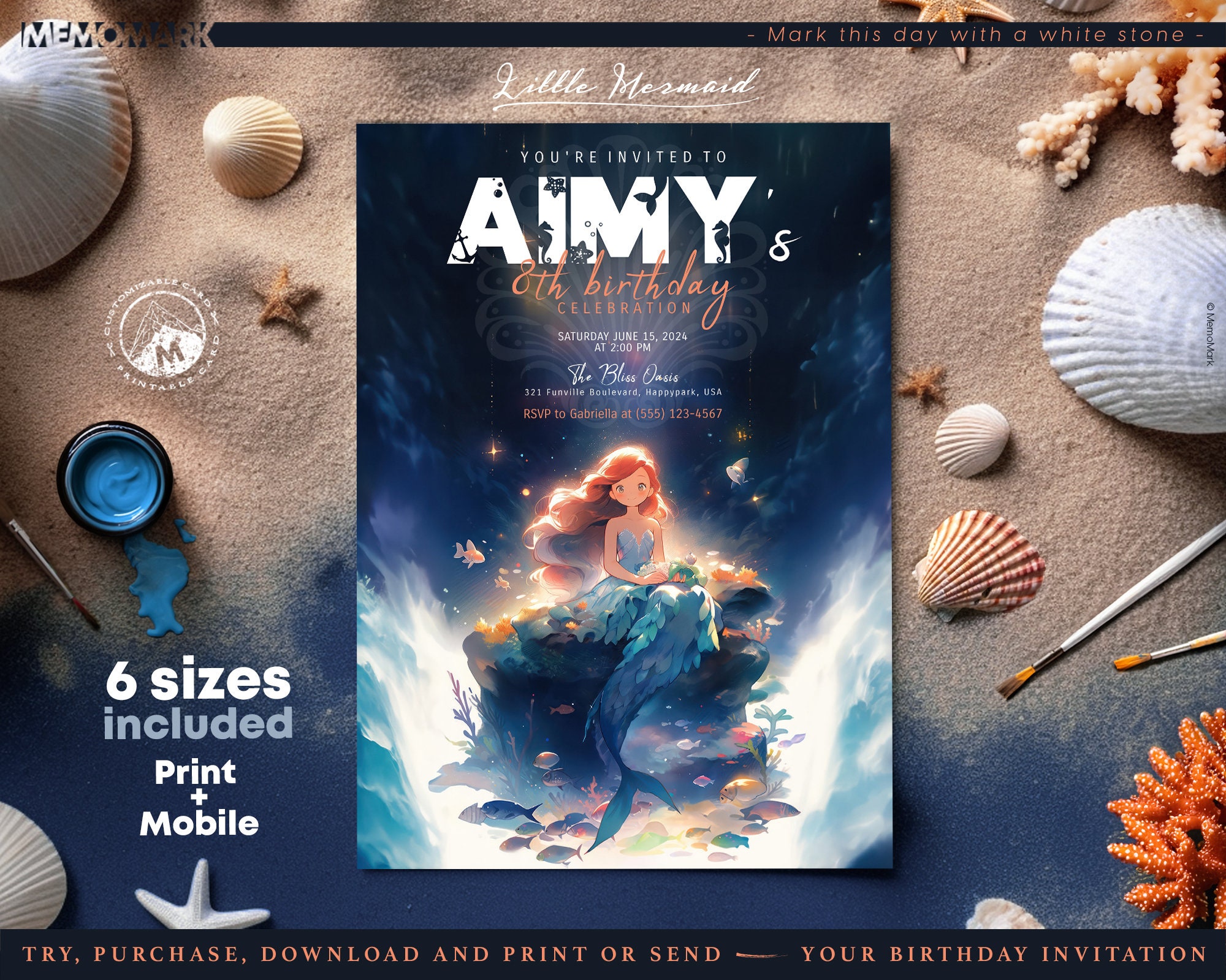 Little Mermaid Theme, Birthday Invitation Template for Kids Corjl ...