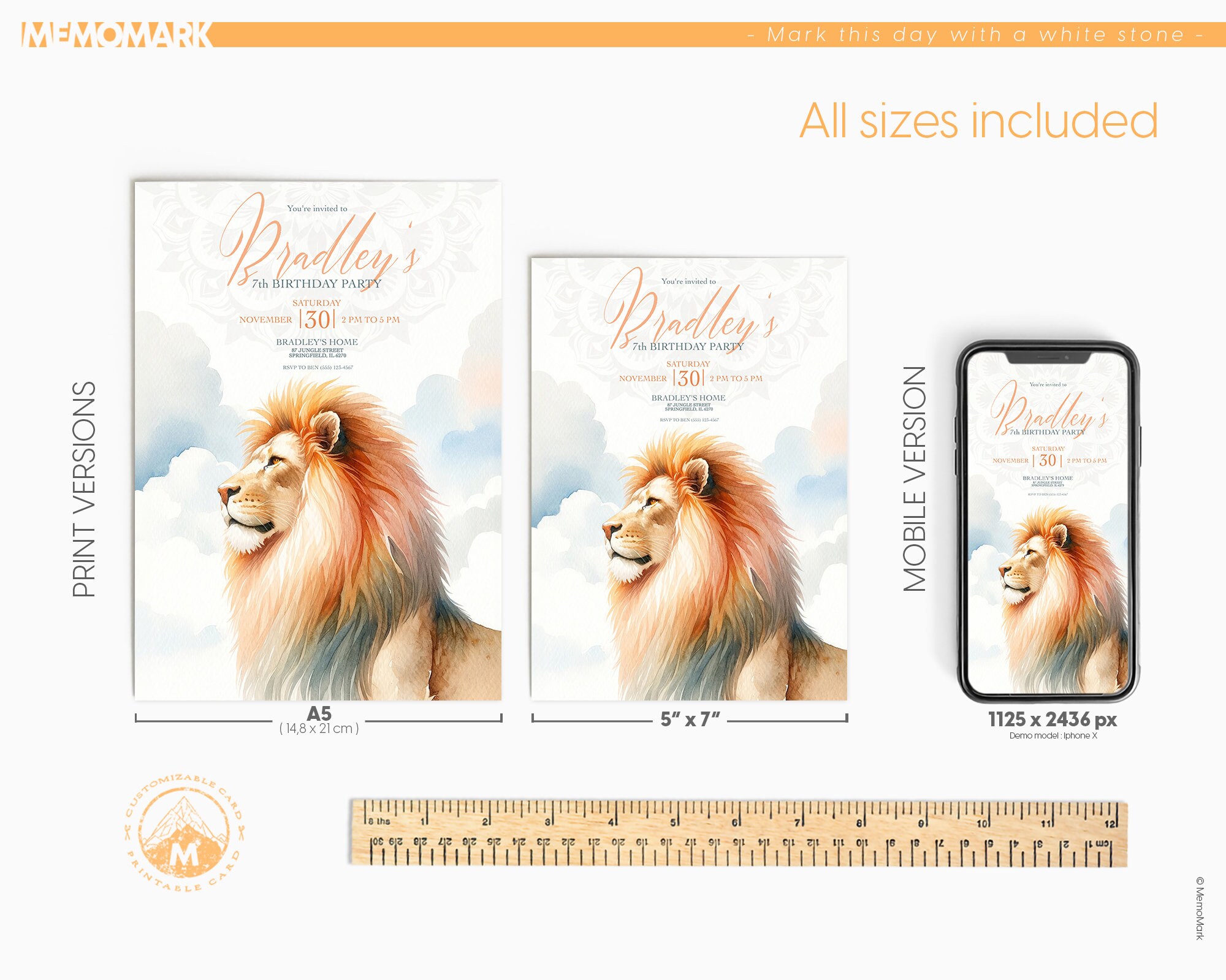 Lion Theme, Birthday Invitation Template for Kids Corjl Editable King ...