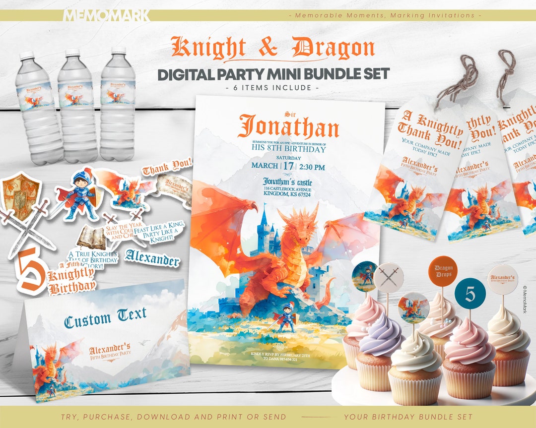 Knight and Dragon Birthday Mini Bundle Set for Kids 6 Items for a ...