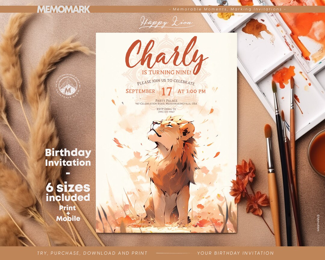 Lion Safari, Birthday Invitation Template for Kids Corjl Editable King ...