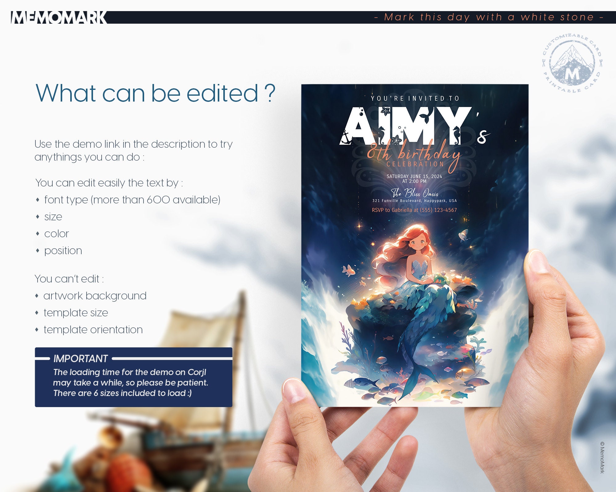 Little Mermaid Theme, Birthday Invitation Template for Kids Corjl ...