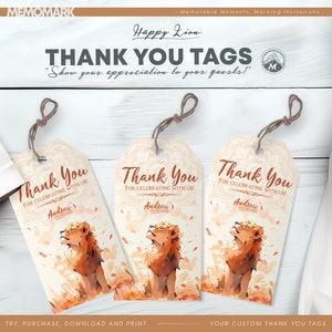 Happy Lion Birthday Thank You Tags for Kids Editable and Printable ...