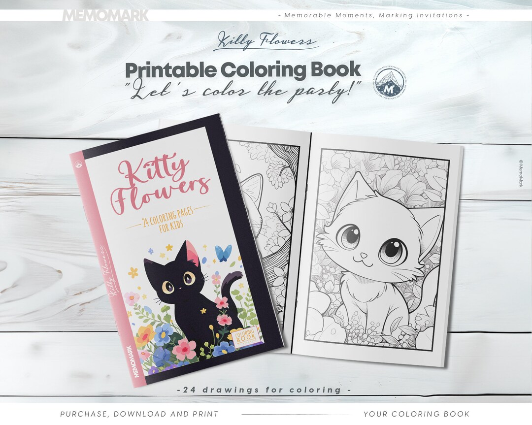 Kitty Flowers Coloring Book for Kids Printable 24 Drawings for Coloring ...