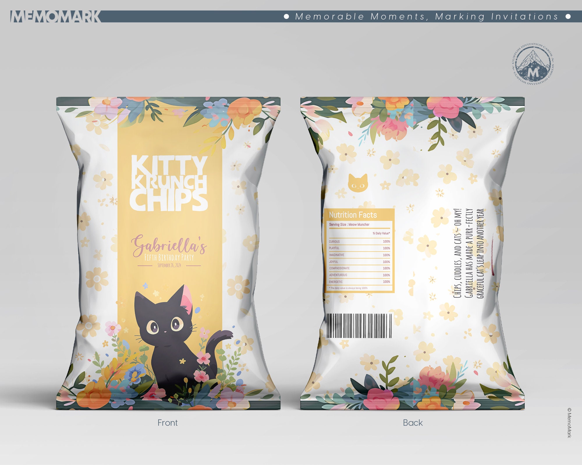 Kitty Flowers Birthday Chip Bag Labels for Kids Editable Kitty Party ...