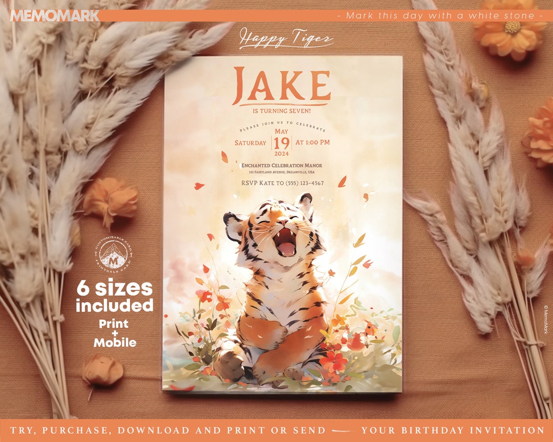 Little Tiger, Birthday Invitation Template for Kids - Corjl Editable ...