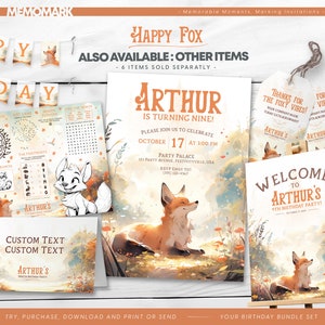 Happy Fox Birthday Banner for Kids - Editable Cute Fox in Forest Theme ...