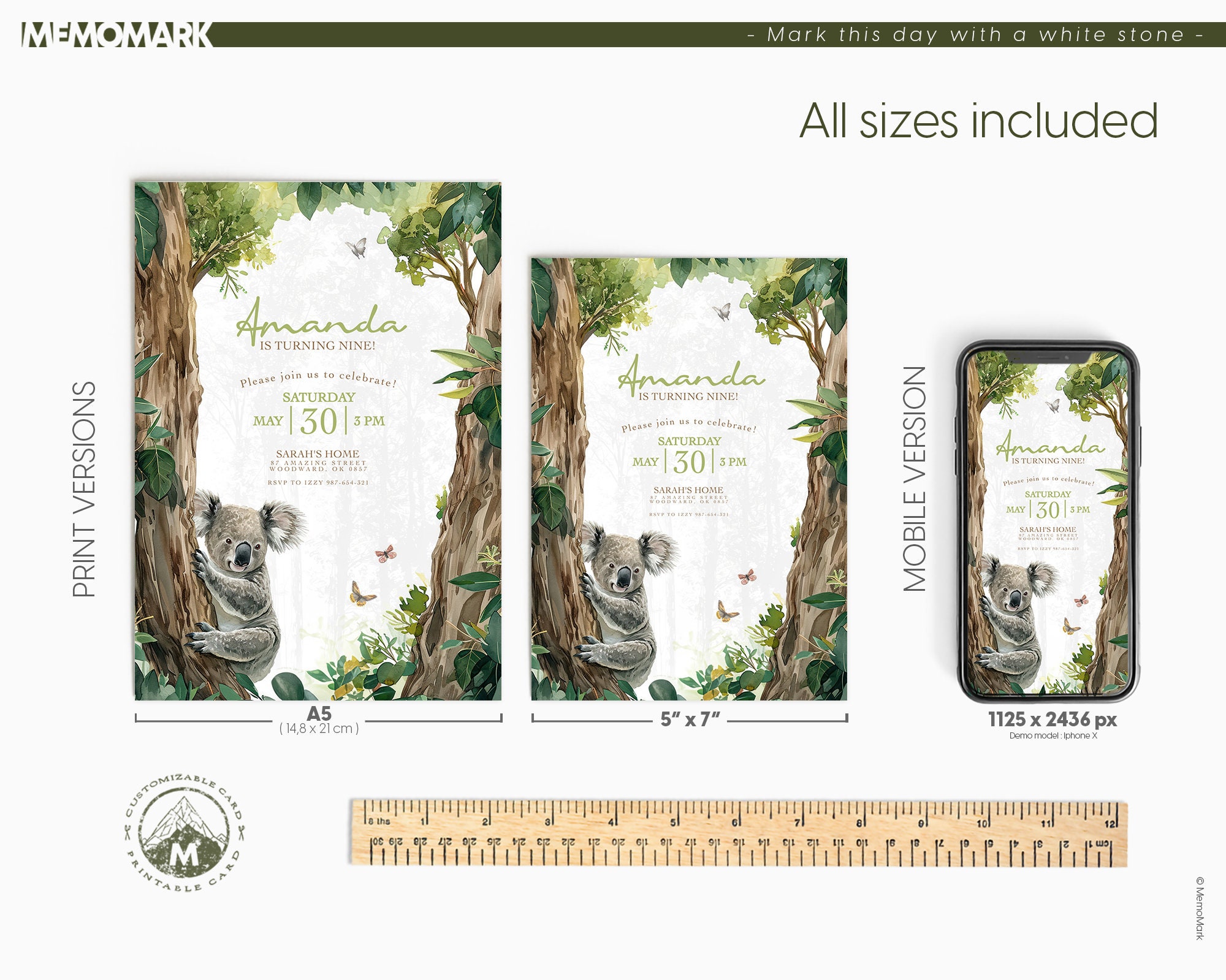 Koala Jungle, Birthday Invitation Template for Kids Corjl Editable ...